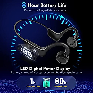 ATMPC Bone Conduction Headphones, Open Ear Headphones Wireless Bluetooth with Mic, Sports Earphones with LED Power Display, Up to 8 Hours Playtime, Waterproof Earphones for Running Workouts MP3 Player