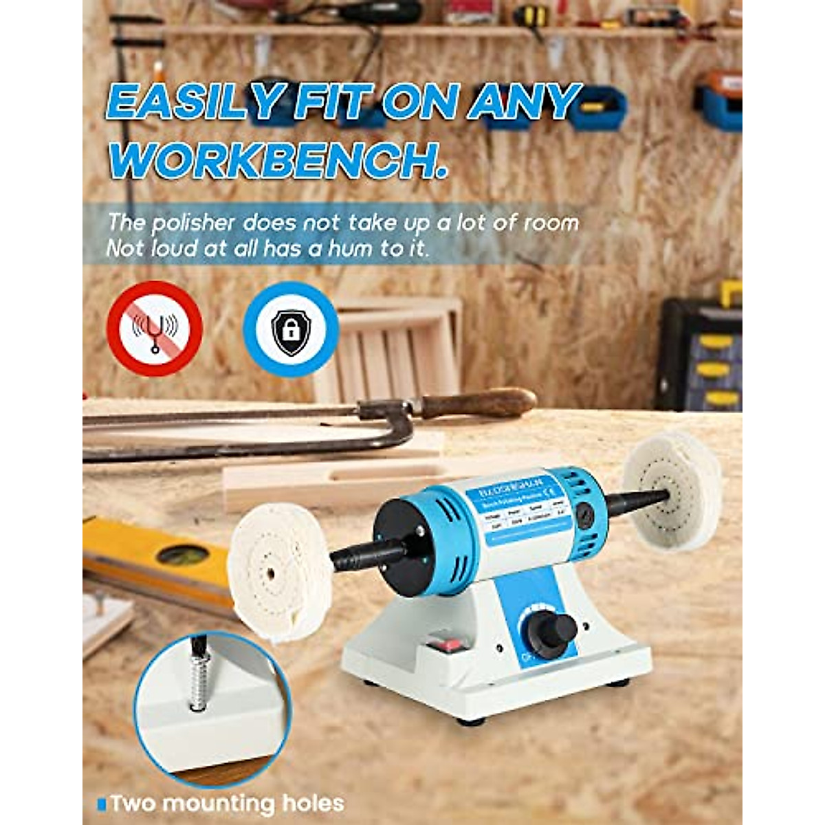 BAOSHISHAN Bench Buffer Jewelry Polisher, with 3 Types Polishing Wheels, Variable Speed Benchtop Polishing Buffing Machine for Jewelry, Wood, Metal, Lathe, Jade (With Wheels 110V)