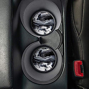 Black Marble | Car Coasters for Drinks Set of 2 | Perfect Car Accessories with Absorbent Coasters. Car Coaster Measures 2.56 inches with Rubber Backing.