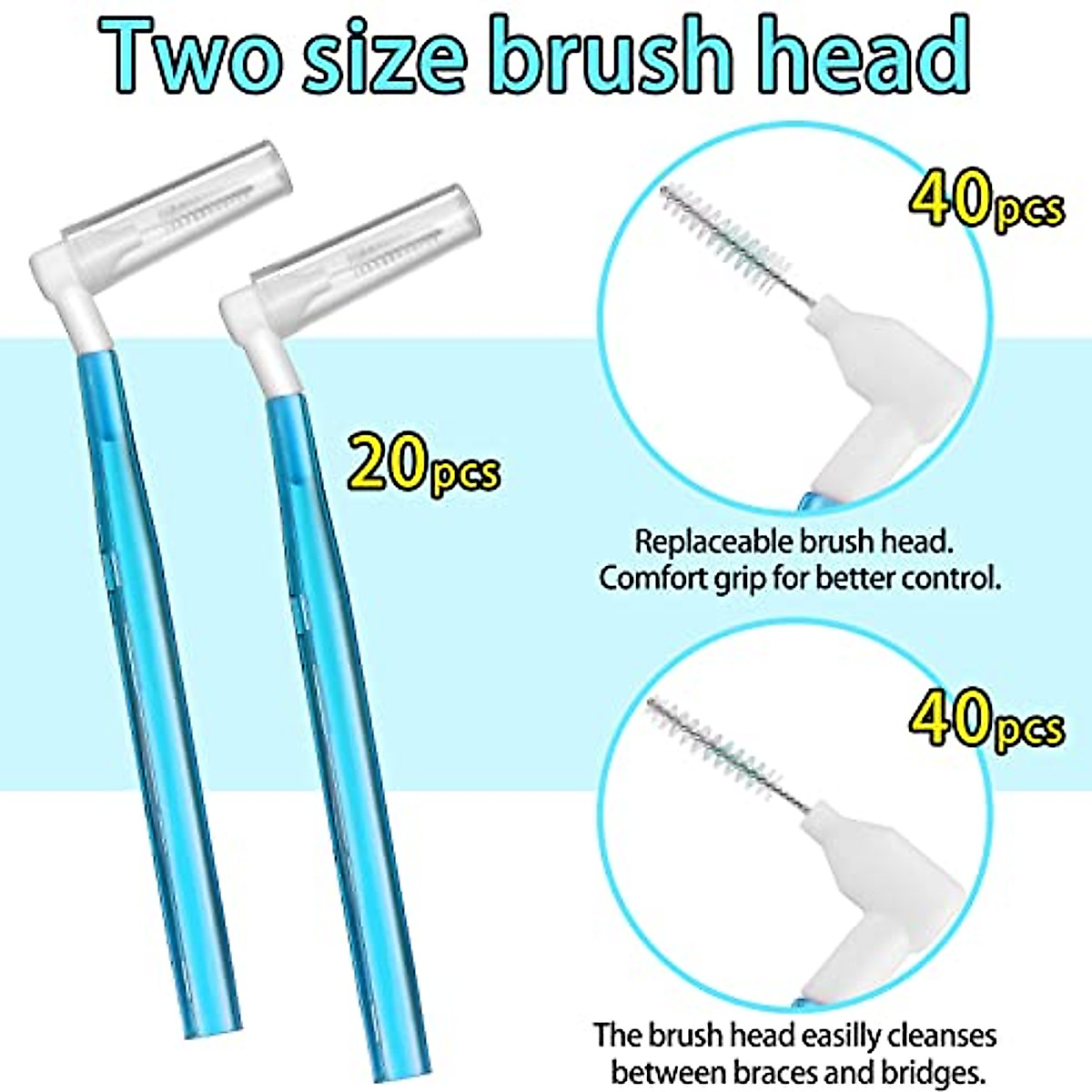 Jutom 100 Pcs Interdental Brush Tooth Floss Brush for Teeth Toothpick with Refill Heads Micro Tight Dental Picks for Teeth Cleaning Disposable Toothbrush Flossing Oral Braces Toothbrush (Blue)
