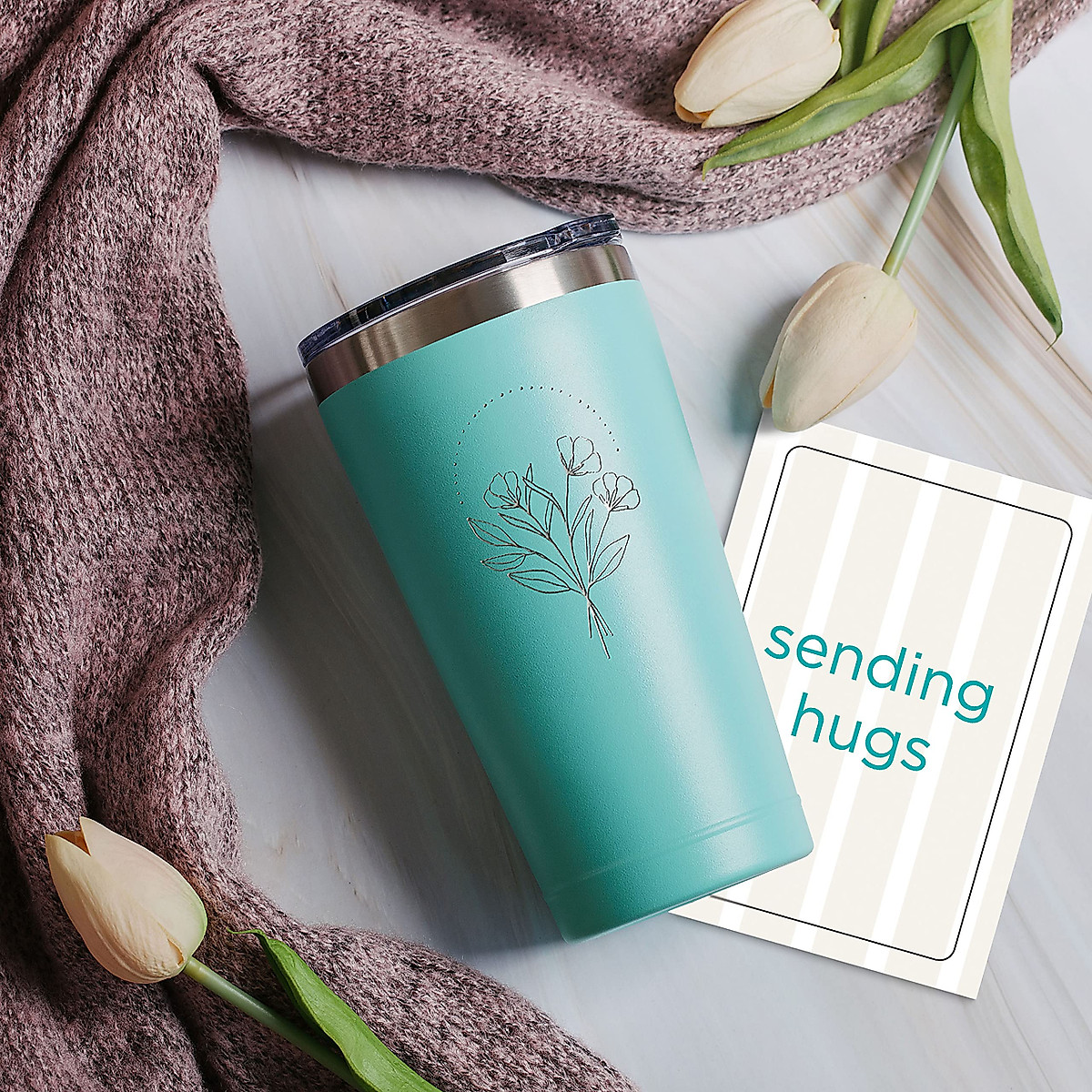 Sodilly Comfort Care Package - Mental Health Care Package - Recovery Support Set with Tumbler - Fuzzy Socks - Card - Get Well Soon - Stainless Steel Tumbler for Best Friend - Mom and Coworker - Hug