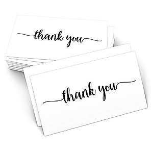 321Done Thank You Notecards Small (Set of 50) Business Card Size 3.5" x 2" - For Gifts, Parties, Weddings, and Any Occasion- Made in USA - White