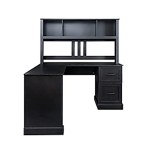 OPTOUGH Hutch,Home Office Table Computer Bookshelf,Writing Study Desk for Bedroom,Antiqued Black Finish