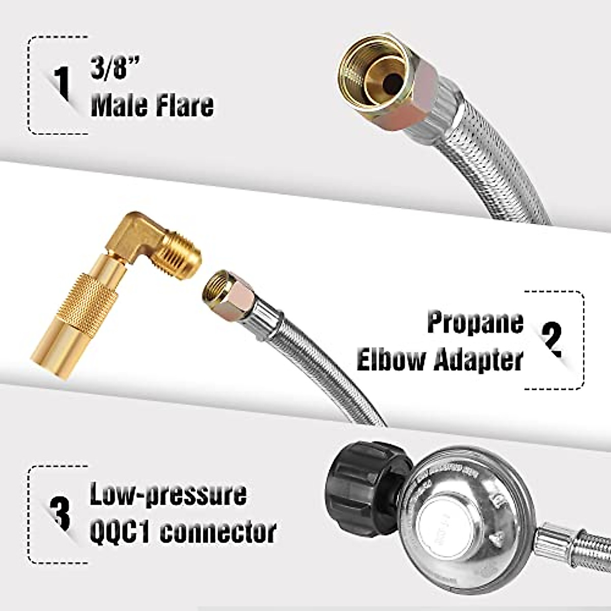 DOZYANT 6 Feet Braided Propane Regulator and Hose, QCC1 Universal Grill Regulator Replacement Parts with 90 Degree Elbow Adapter for Blackstone 17 inch and 22 inch Tabletop Griddle Grill