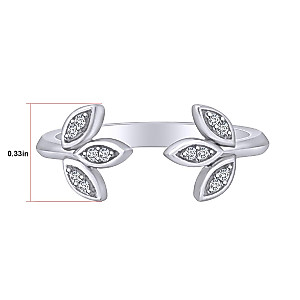 Natural Diamond Accent Open Leaf Wedding Band Ring in 14k White Gold Plated 925 Sterling Silver (0.05 Cttw, I-J Color, I2-I3 Clarity) Ring Size-7