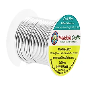 Mandala Crafts 14 Gauge Anodized Aluminum Craft Wire for Jewelry Making - 60 FT Colored Flexible Silver Wire - Bendable for Bonsai Armature Crafting Sculpting