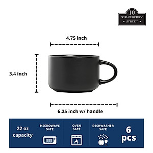 10 Strawberry Street Wazee Matte Oversized Mugs, 6 Count (Pack of 1), BLACK