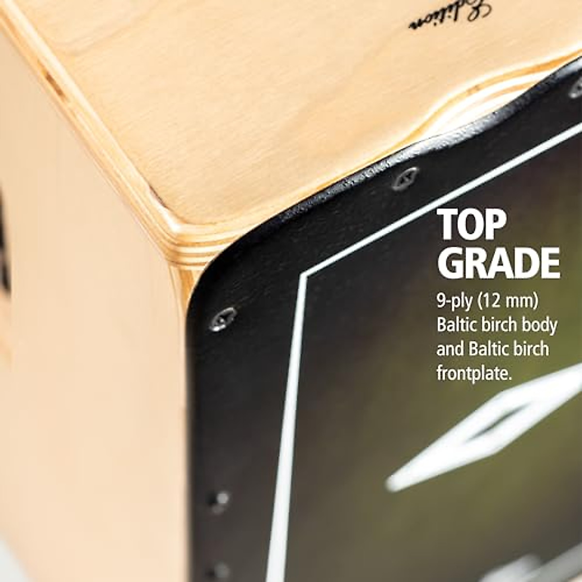 Pickup Cajon Box Drum with Snare Effect and Electronics for Amp or PA System, Artisan Edition — MADE IN SPAIN — Baltic Birch Body/Dark Olive Burst Frontplate, 2-YEAR WARRANTY