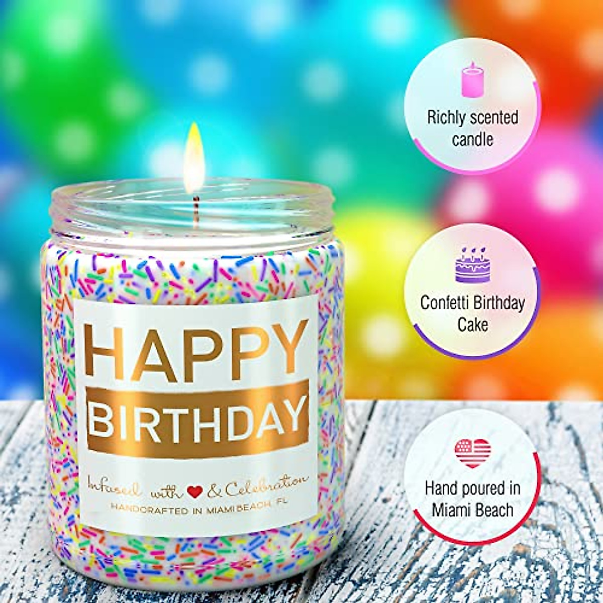 Happy Birthday Candle - Vanilla Birthday Cake Scent with Sprinkles Cute Birthday Gifts for Women Ideas, Made in USA, 9 oz - Cool Unique Bday Gift for Her, Best Friend, Men - Mint Sugar Candle Company