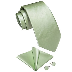 DiBanGu Sage Green Tie and Pocket Square Cufflinks Sets Slik Light Green Tie Wedding Holiday