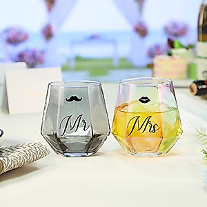 RorAem Wine Glasses Gifts for Mr and Mrs - Wedding Gifts for Bride and Groom - Gifts for Bridal Shower Newlywed Engagement and Anniversary - Couples Gifts for Husband & Wife