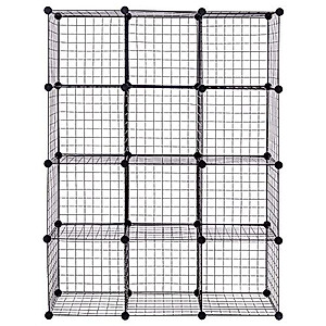 NAFORT 12-Cube Metal Grid Storage Rack, Stackable Free Standing Storage Organizer, DIY Cabinet Bookshelf, Easy to Assemble, 56” L x 14” W x 56” H(Black)