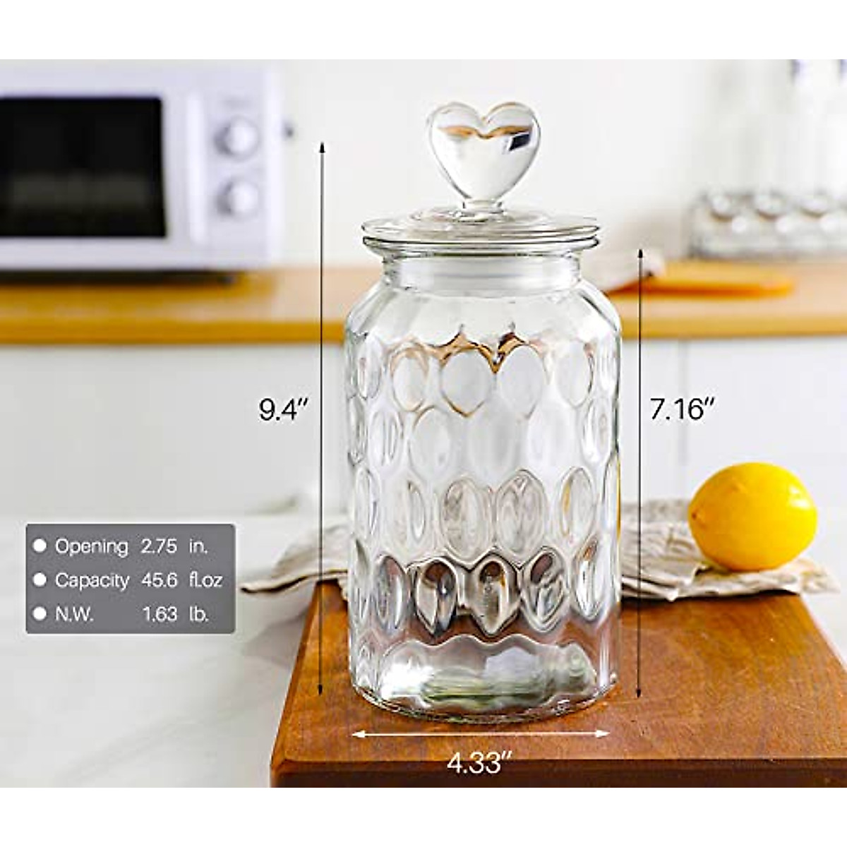 HomeyHoney Glass Jar with Lid for Liquid, Glass Apothecary Jars with Lid, Decorative Weddings Candy Buffet Display Elegant Storage, Coffee Canister,Sugar Containers (45oz Gems)