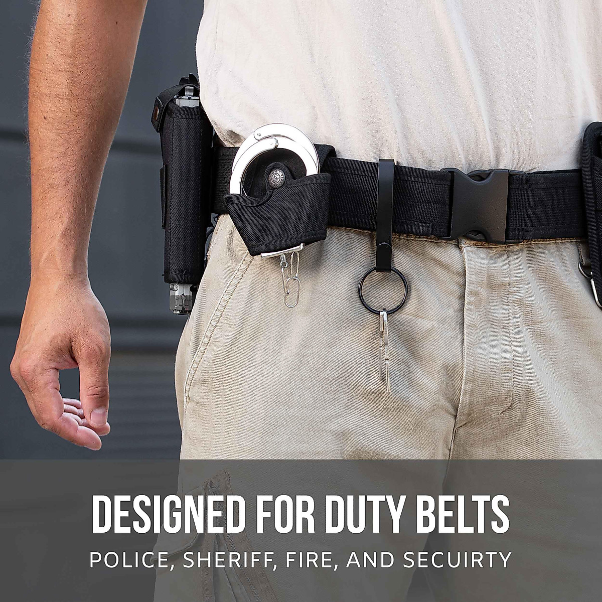 TKH-S1 Stealth Tactical Key Ring Holder for Duty Belts, Quick Release Clip w/2 XL Detachable Rings Max 2.25" Belt For Police, Correctional, Fire Dept