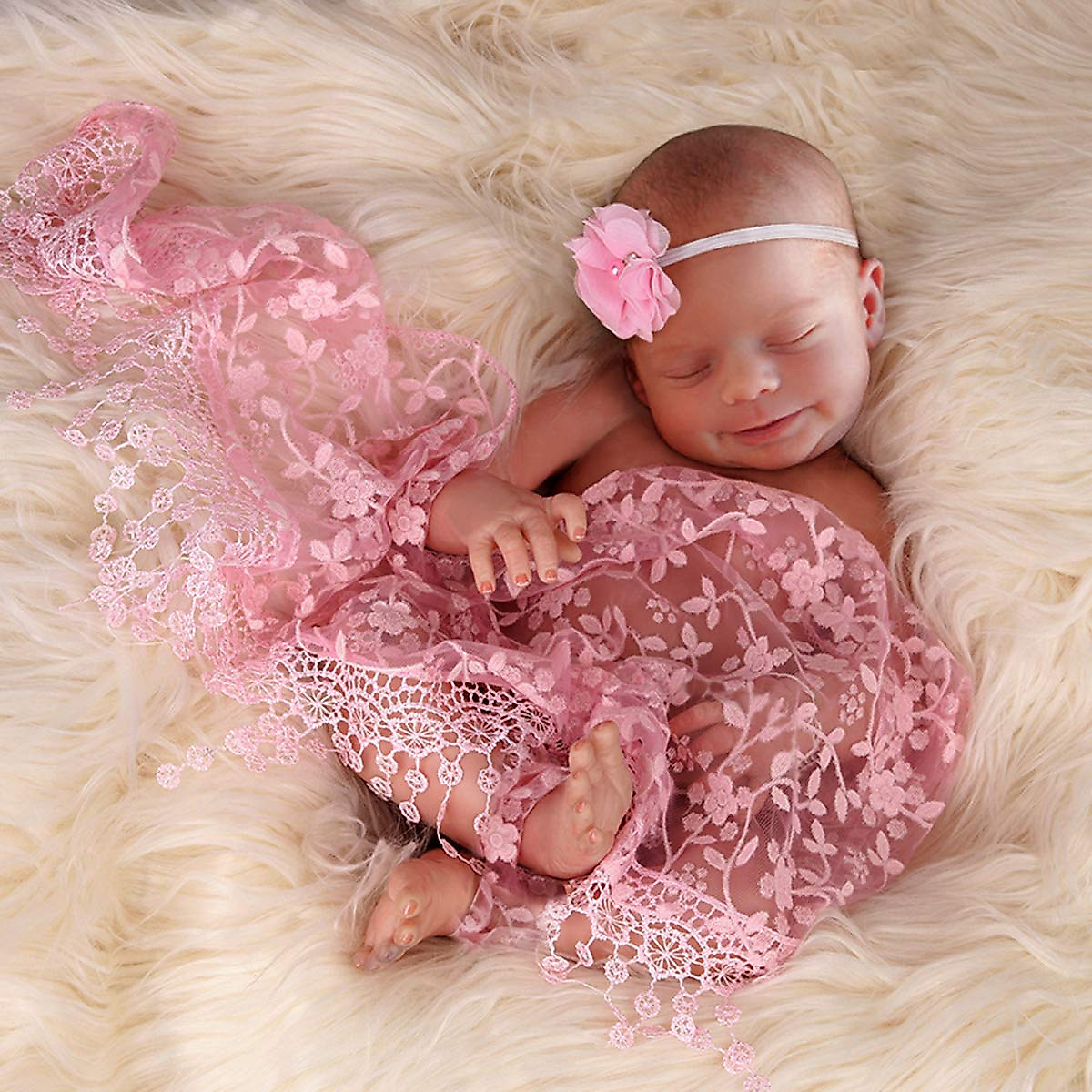 3pcs Baby Newborn Photo Props Fluffy Blanket + Wrap + Headband Set Comfortable Newborn Photography Wrap Mat Backdrops Rug for Boys Girls (Pink)