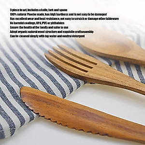 3 Pcs Wooden Knife Fork Spoon Set Heat Resistant Reusable Straight Handle Stylish Wooden Dinner Utensil Kit Durable Kitchen Utensil for Home Use