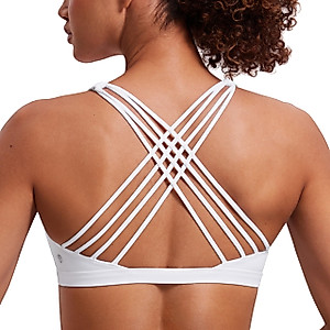 CRZ YOGA Strappy Sports Bras for Women - Criss Cross Back Wireless Padded Yoga Workout Cami Top White Small