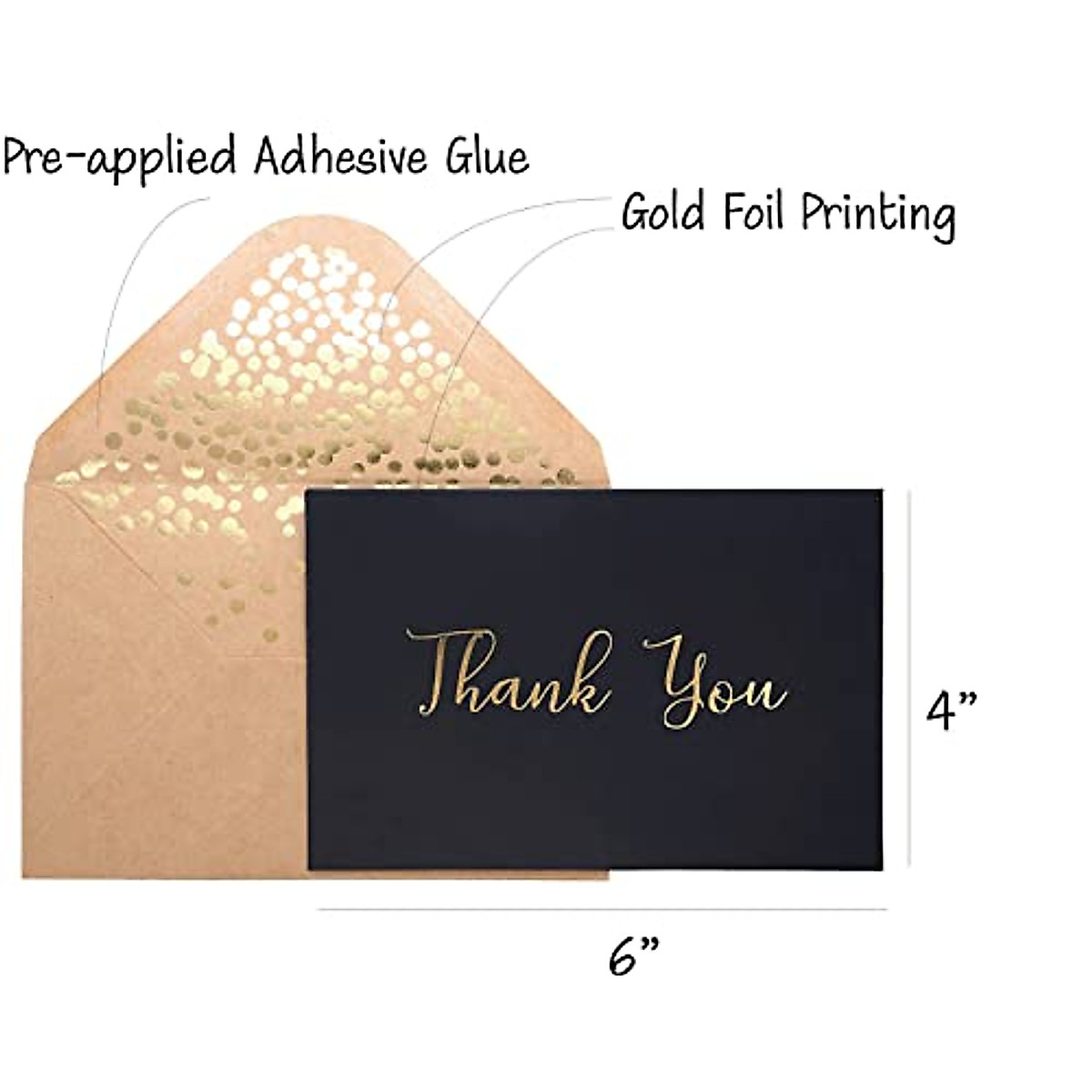 Thank You Cards -50 Pack Black and Gold Thank You Cards, Black Thank You Cards With Fancy Gold Foil letters- Include 52 Kraft Envelopes- For Funeral, Birthday, Wedding Thank You Cards - 4 x 6 inch…