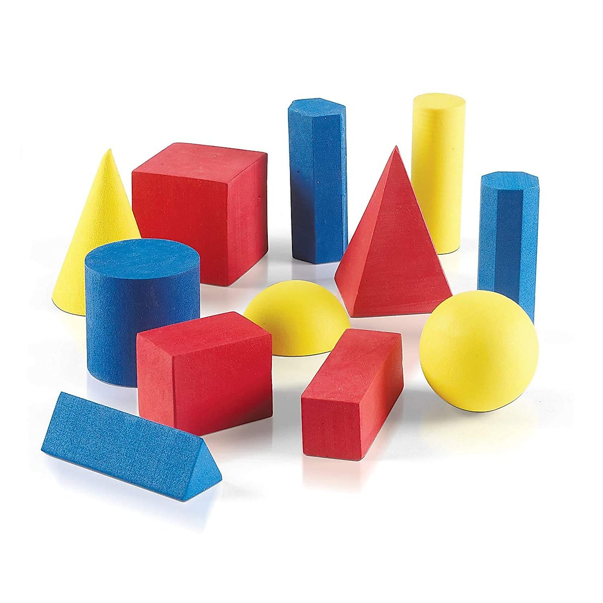 hand2mind Foam Geometric Solid Blocks, Assorted Colors, 3D Shapes (Set of 12)