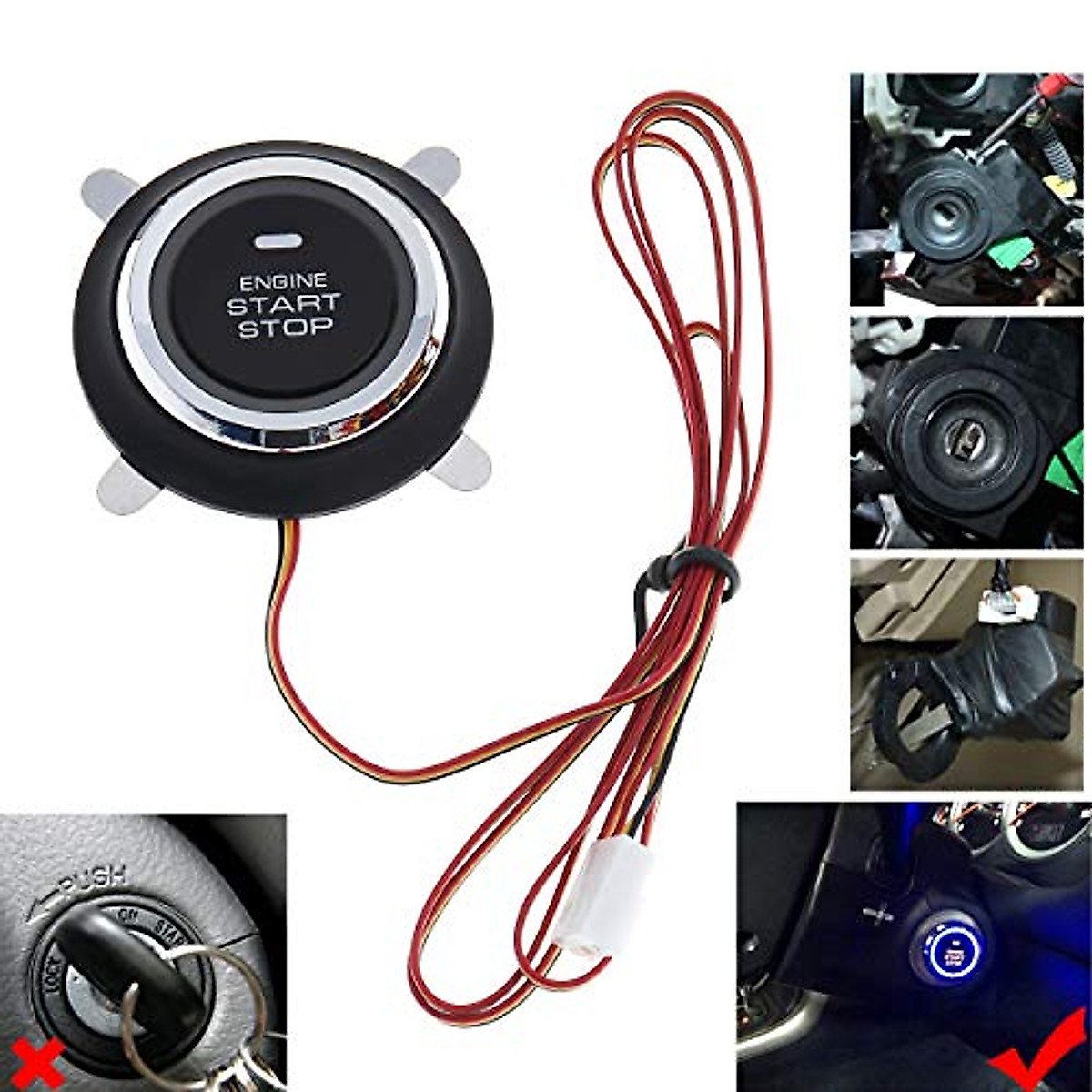 BANVIE Car RFID Push to Start Ignition kit Engine Start Stop Button Switch Keyless Go System with Leather Key