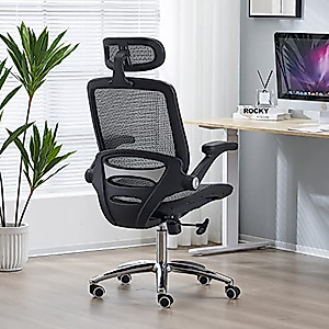 Ergonomic Mesh Office Chair, High Back Computer Mesh Desk Chair with Adjustable 2D Headrest & Flip Up Arms, 135°Tilt Function, Mesh Seat, Breathable Swivel Executive Task Chair for Tall People
