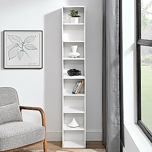 SEHAONOHOME 8-Tier Media Tower Rack, CD DVD Slim Storage Cabinet with Adjustable Shelves, Multi Functional Tall Narrow Bookcase Display Bookshelf for Home Office, White