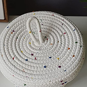 Cotton Rope Storage Basket with Lid, Round Woven Storage Box with Lid, Organizer Baskets Decorative Woven Storage Bin for Nursery, Toy Bin, Clothes, Container for Snacks(22cm)