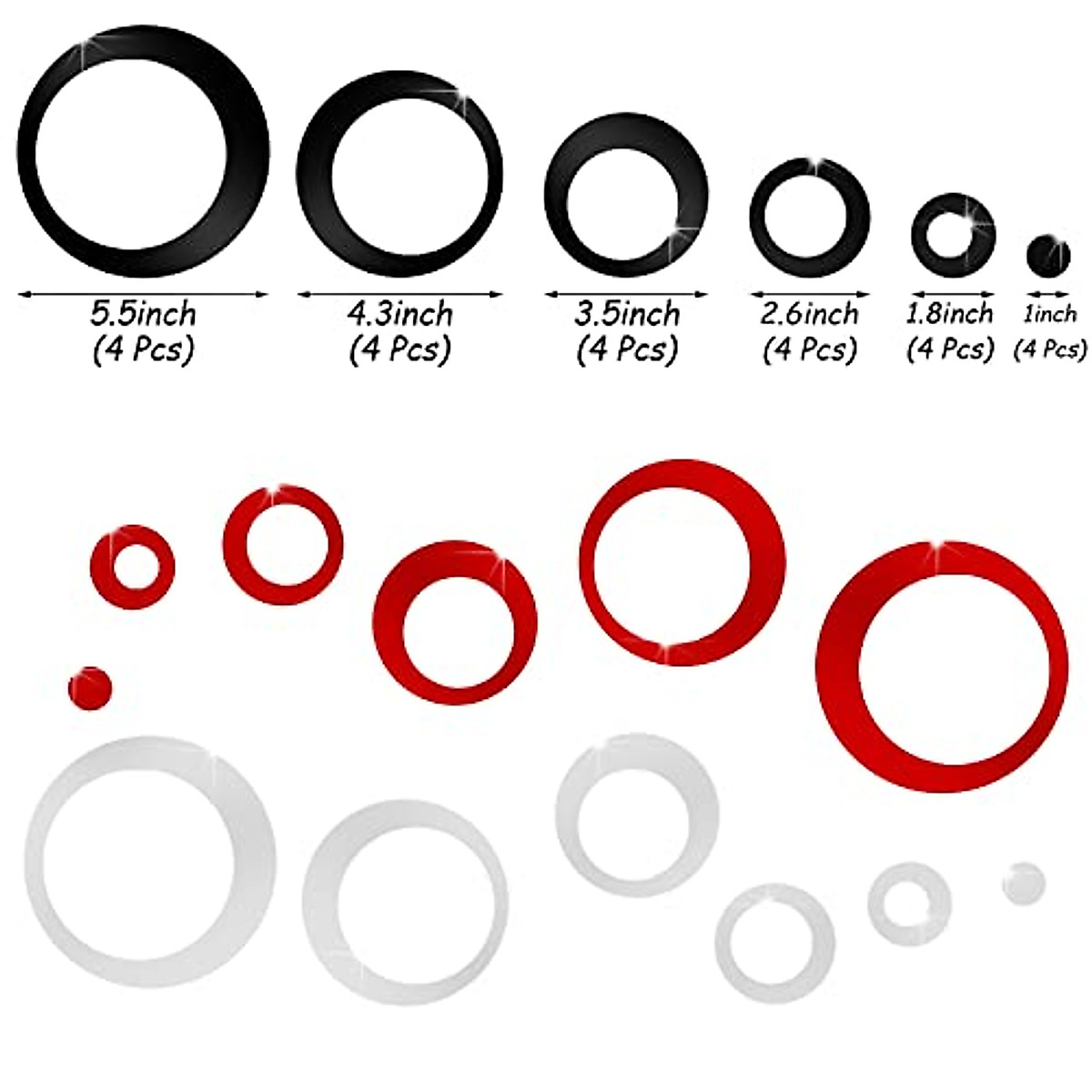 Outus 72 Pieces Acrylic Circle Mirror Wall Stickers Decor for Living Room Removable Round Dots Mirror Wall Decals Wall Decoration Murals for Home Bedroom Kitchen (Silver, Red, Black)