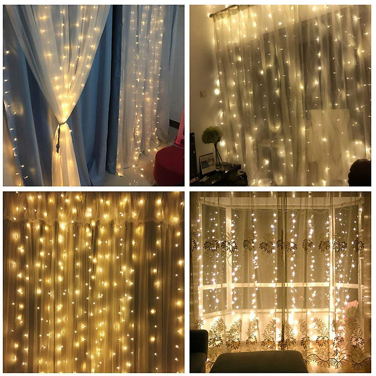 IMAGE 8 Modes Curtain Lights 9.8x6.6 Foot 224 LED String lights Fairy String Lights for Wedding Party Home Garden Indoor Outdoor Wall Backdrops Decorations Waterproof UL Safety Standard Warm White