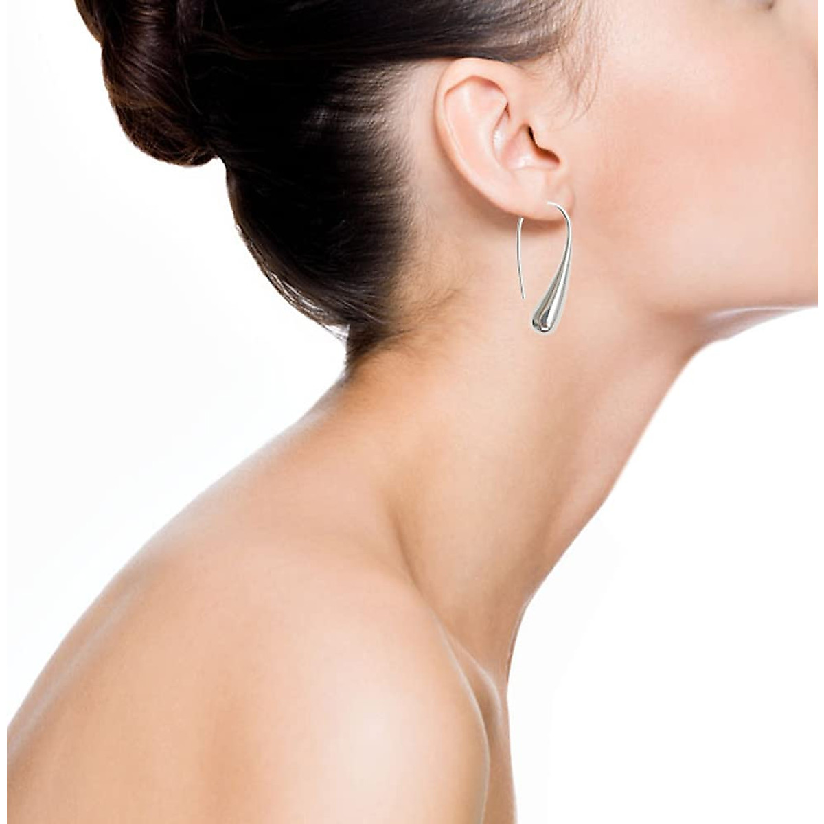 Harlorki Women Lady's 925 Silver Plated Shiny Teardrop Shape Hook Drop Dangle Earrings Fashion Costume Jewelry for Wedding Party Casual Daily Wear