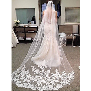 Acenail Veils for Brides Cathedral Wedding Veil White Bridal Veils Long Veils for Bride Wedding Floor Length Veil with Lace 1 Tier Veil Floral 118 inch Embroidered Wedding Veils and Headpieces