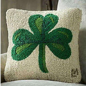 Chandler 4 Corners Artist-Designed Shamrock Hand-Hooked Wool Decorative Throw Pillow (14” x 14”)