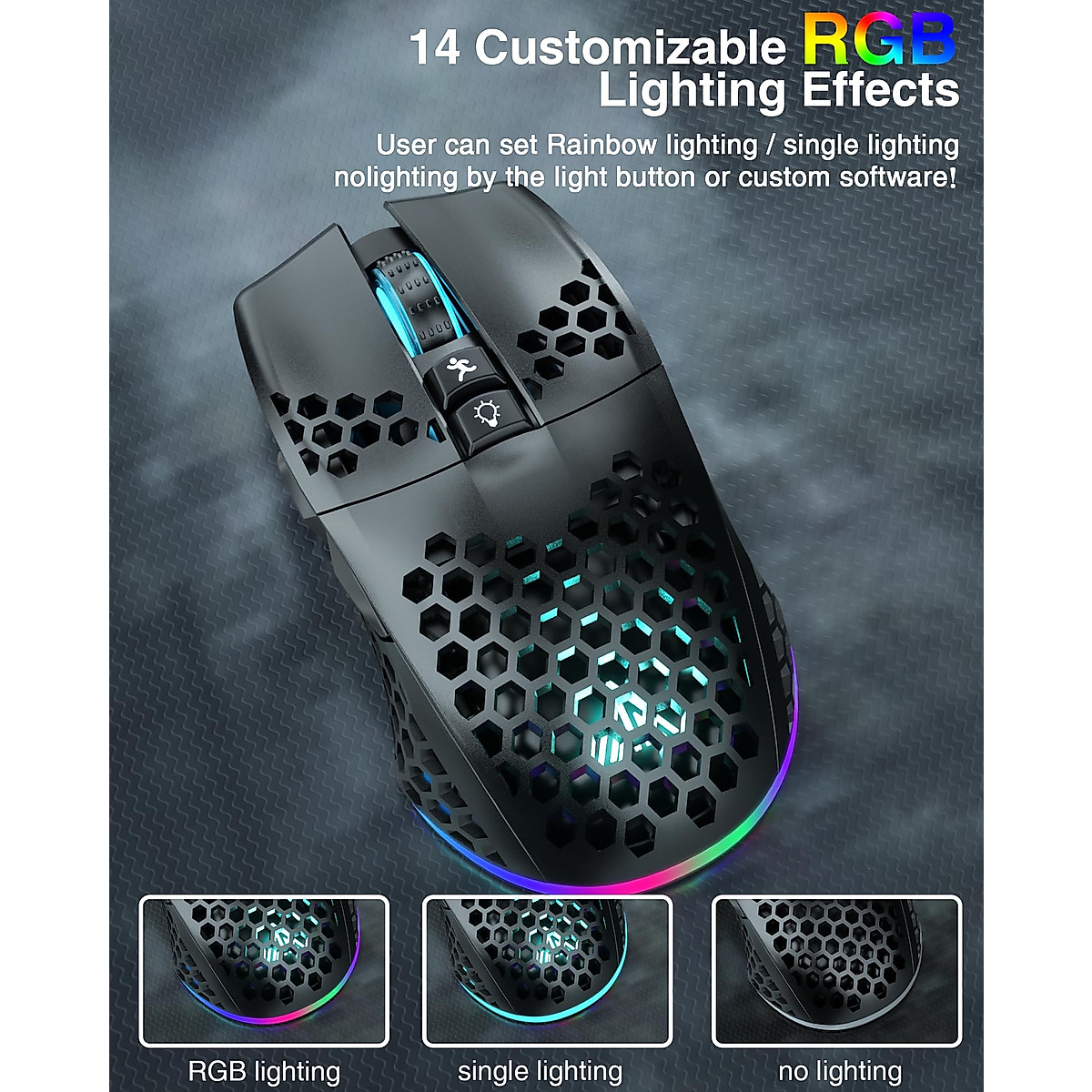 SOLAKAKA SM600 Honeycomb Shell Gaming Mouse Wireless,8000 DPI Tri-Modes BT5.1/2.4G Wireless/Type-C Wired Gamer Mouse with 2 Side Buttons, Macro Programmable and RGB Light for PC/Mac/Laptop,Black