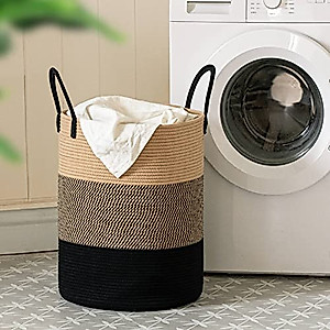 CHICVITA Woven Laundry Basket Large Dirty Clothes Hampers for Laundry Tall Wicker Jute Basket for Blankets, Toys in Living Room, Bathroom, Decorative Towel Storage Basket for Organizing, 58L, Black