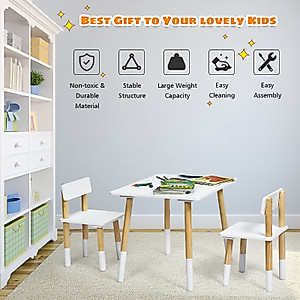 HONEY JOY Kids Table and Chair Set, Wooden Children Activity Table and 2 Chairs Set for Art, Craft & Snack Time, 3-Piece Toddler Furniture Set for Daycare & Playroom, Gift for Boys Girls (Light White)