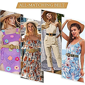 XZQTIVE Women Elastic Wide Belt - Fashion Summer Straw Imitate Woven Elastic Stretch Waist Band Boho Beach Dress Belts(5-Khaki, Fit waist size below 34 inch)