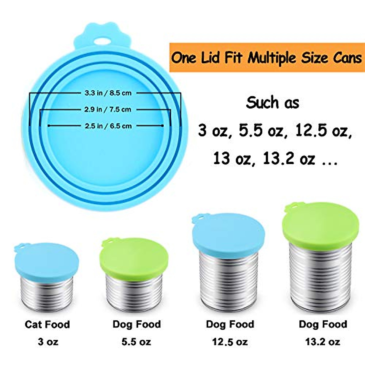 Comtim Pet Food Can Cover Silicone Can Lids for Dog and Cat Food(Universal Size,One fit 3 Standard Size Food Cans),Blue and Green