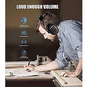 Hocazor HZ07 Upgrade Bluetooth 5.3 Hearing Protection - NRR 25dB Noise Cancelling Earmuffs 40 Hours+ Playing Time with 1500mAh Rechargeable Battery for Mowing, Workshops, Black