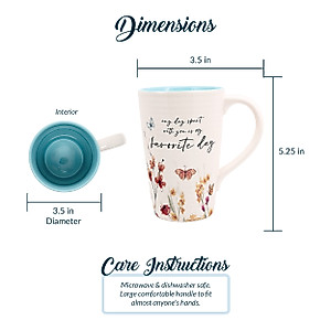 Pavilion - My Favorite Day 17-ounce Cup, Floral Pattern Coffee Mug, Butterfly Coffee Cup, Spring Summer Kitchen Ideas, Inspirational Gifts Microwave & Dishwasher Safe, 1 Count, Cream