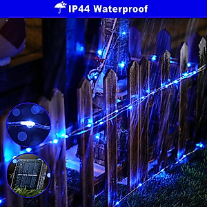 JMEXSUSS 2 Pack 200 LED Blue Solar Lights Outdoor Waterproof with 8 Modes, 66ft Copper Wire Blue Solar Fairy Lights for Yard Patio Garden Tree Party Wedding Christmas Decoration