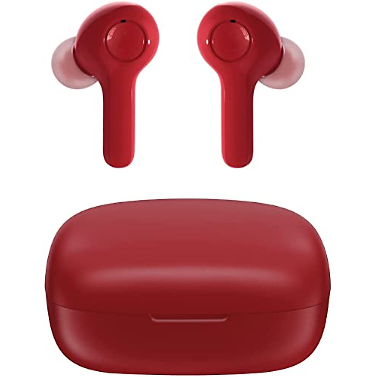 Lanteso True Wireless Earbuds, TWS Bluetooth Earbuds with Mics Noise Reduction Touch Control Bluetooth Headphones with Bass Sound in Ear Earphones for Music,Home Office… (Red)