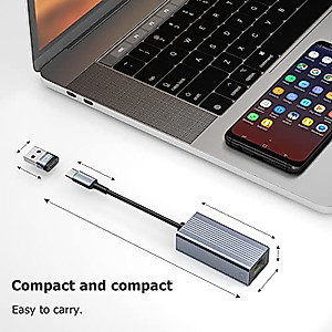 USB C to RJ45 Ethernet LAN Network Adapter + Aluminum USB Male to USB C Female Adapter Compatible with MacBook Pro Air iPad Surface Book Chromebook Dell XPS Galaxy S23