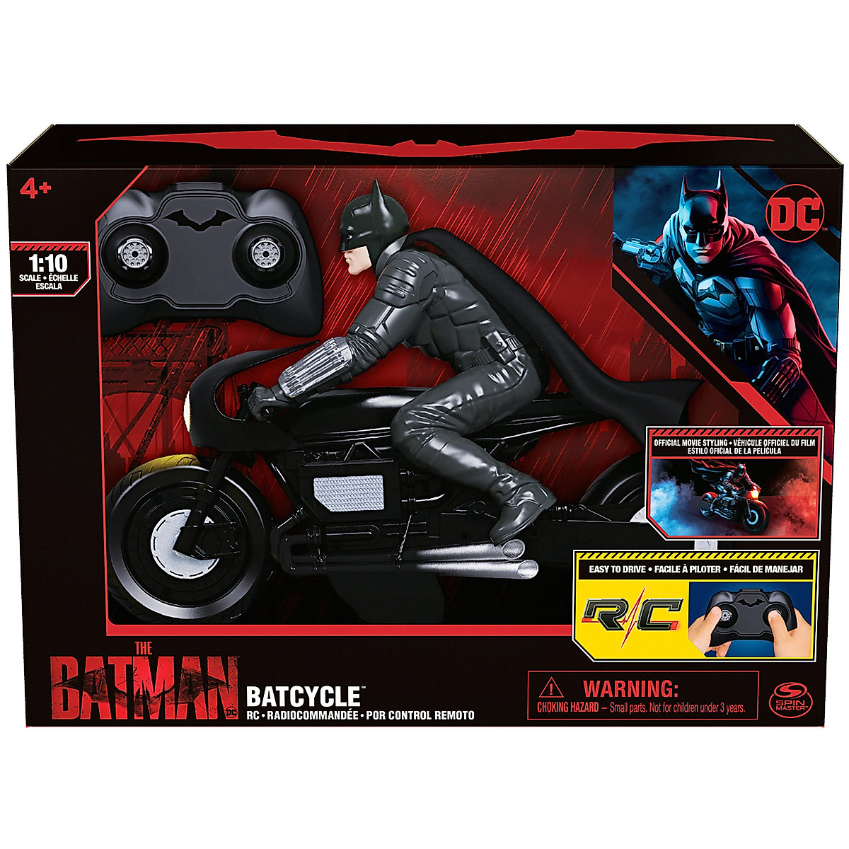 DC Comics, The Batman Batcycle RC with Batman Rider Action Figure, Official Batman Movie Styling, Kids Toys for Boys and Girls Ages 4 and Up