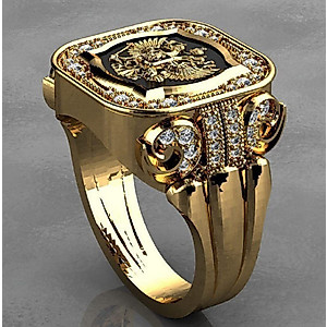 Awmnjtmgpw 18K Gold Eagle British Diamond Set Zircon Ring Atmospheric Men's Cool Ring Size 7-11 (Size 8)
