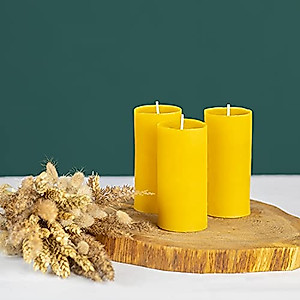CANDWAX Pure Beeswax Pillar Candles 1.8x4 inch Set of 3 - Yellow 34,5 Hours Burning Handmade Candles - Smokeless Pure Bees Wax Candles Home Decor Natural Candles