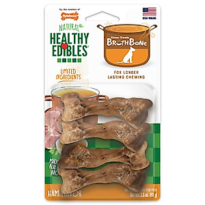 Nylabone Healthy Edibles Broth Bone Natural Dog Chews Long Lasting Treats Ham Flavor Small/Regular - Up to 25 Ibs. (4 Count)