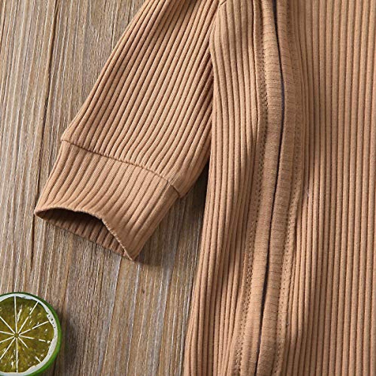 CIYCUIT Newborn Baby Boy Girl Cotton Knitted Onesie Jumpsuit Gender Neutral Infant Ribbed Romper Clothes Khaki 0-3 Months