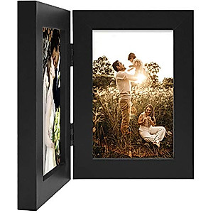 Golden State Art, 4x6 Double Picture Frame Vertical Hinged Photo Frame 2 Opening Folding Family Frames Collage, with Real Glass (4x6, Black, 1-Pack)