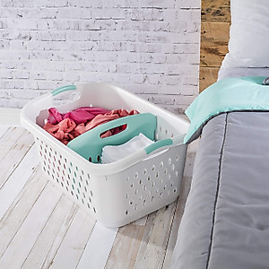 Sterilite 12138004 Laundry Basket 2.2 Bushel White Aqua Chrome Handles/Divider (Pack of 4)