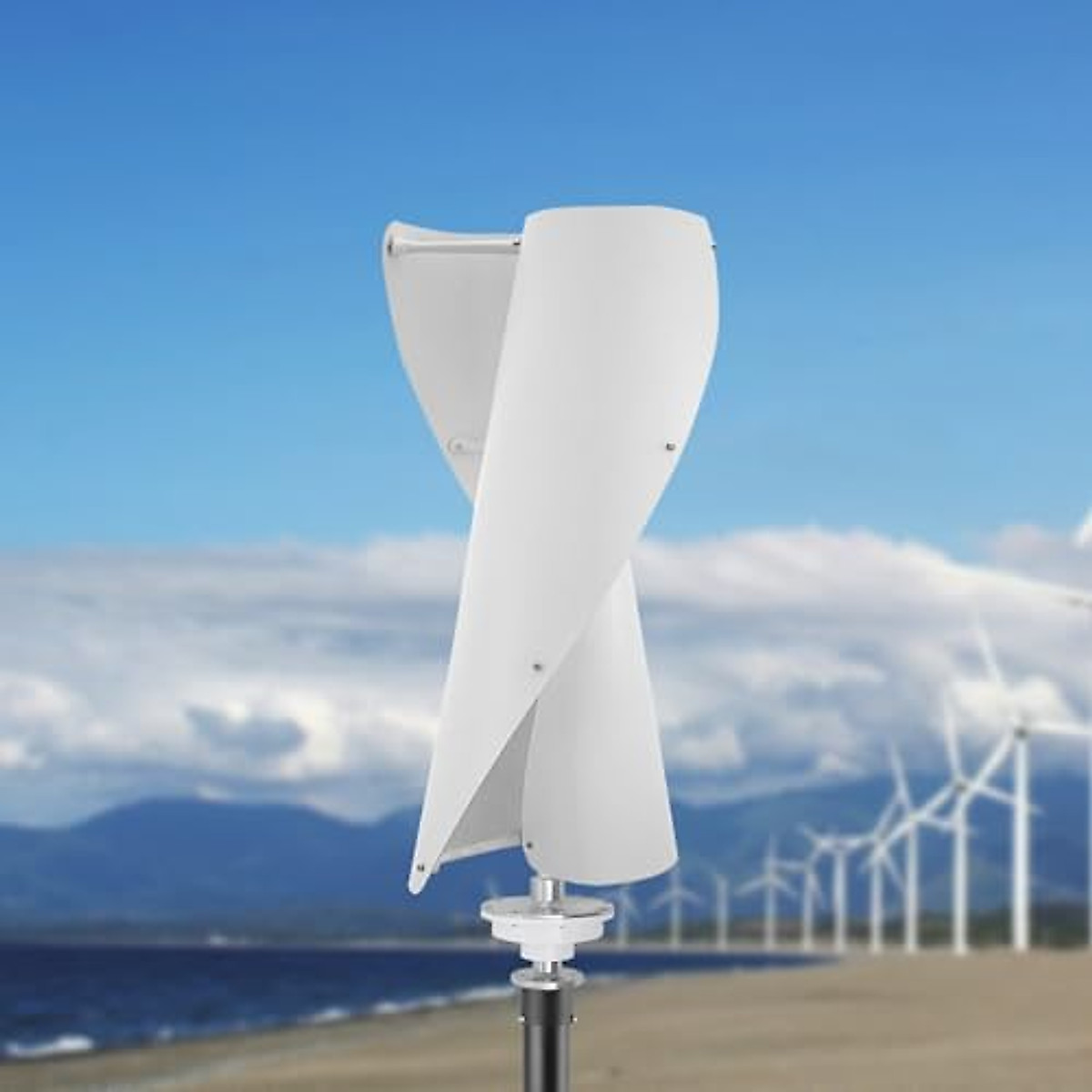 Wind Turbine Wind Generator Kit, 2 Ring Blades Wind Turbine with Controller 400W 12V DC, Vertical Axis Wind Generator Kit Wind Generator Windmill for Home Garden Boat Street Lighting (White)